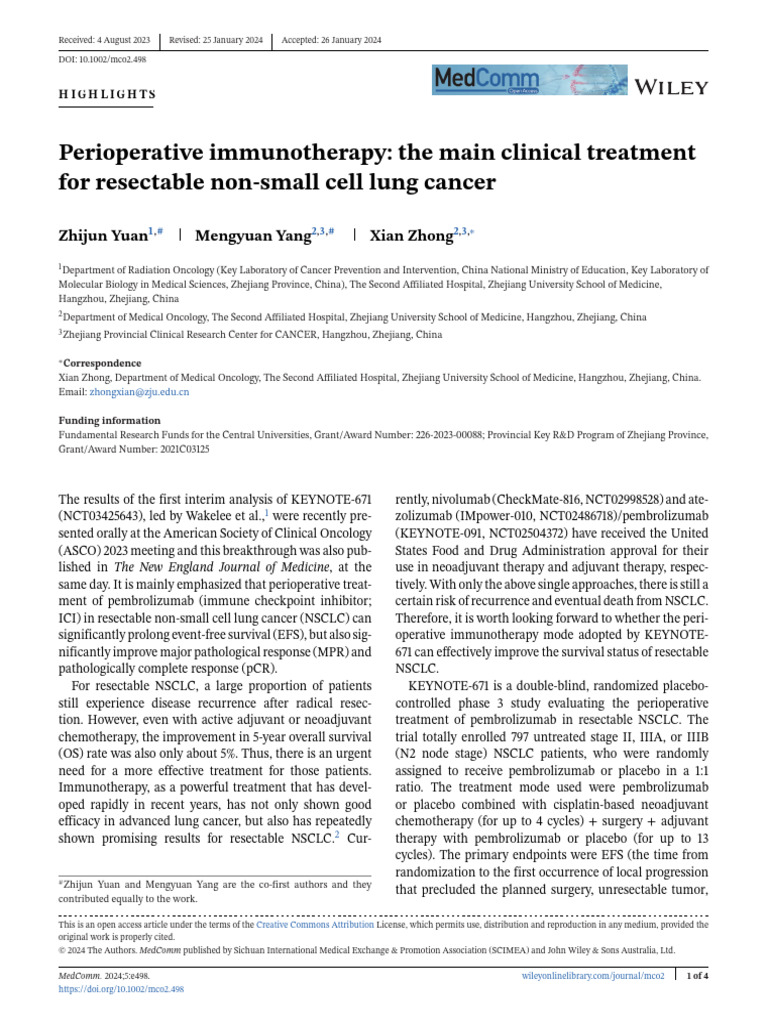 MedComm - 2024 - Yuan - Perioperative Immunotherapy the Main Clinical ...