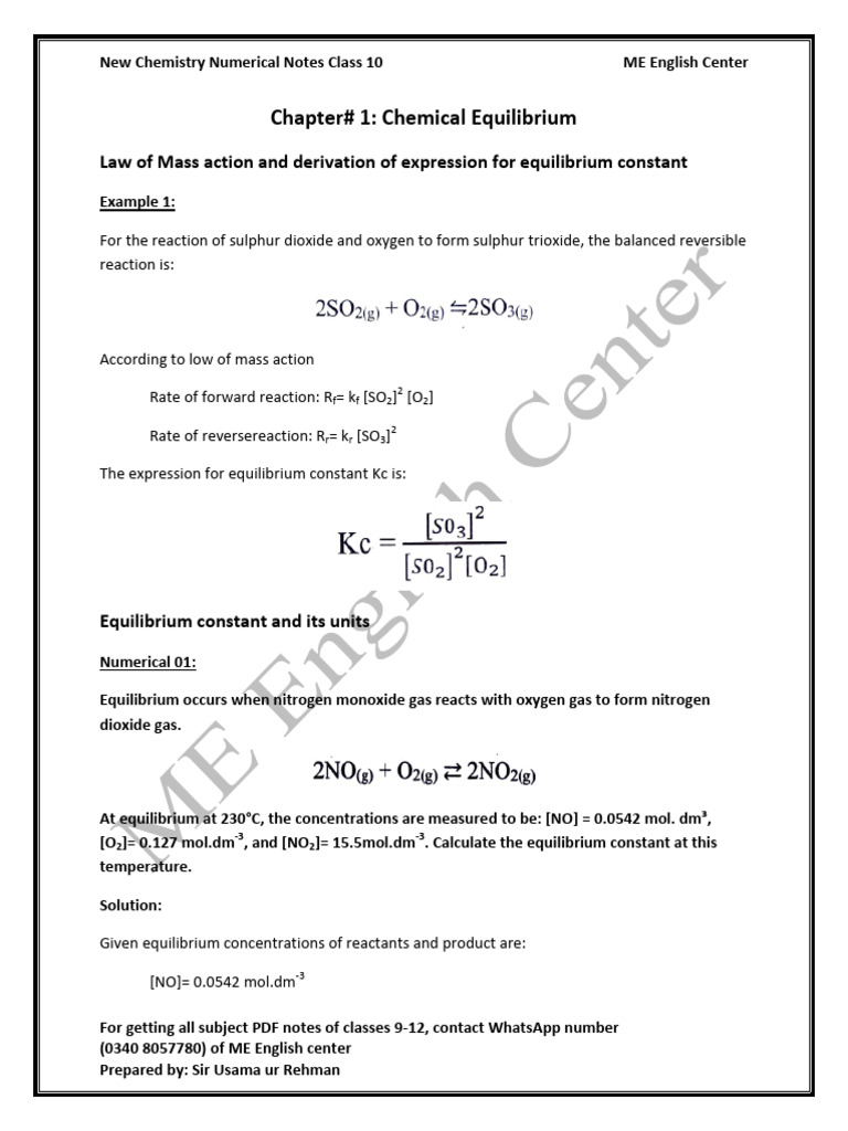 Class 10 Chemistry: Equilibrium Notes | PDF | Chemical Equilibrium ...