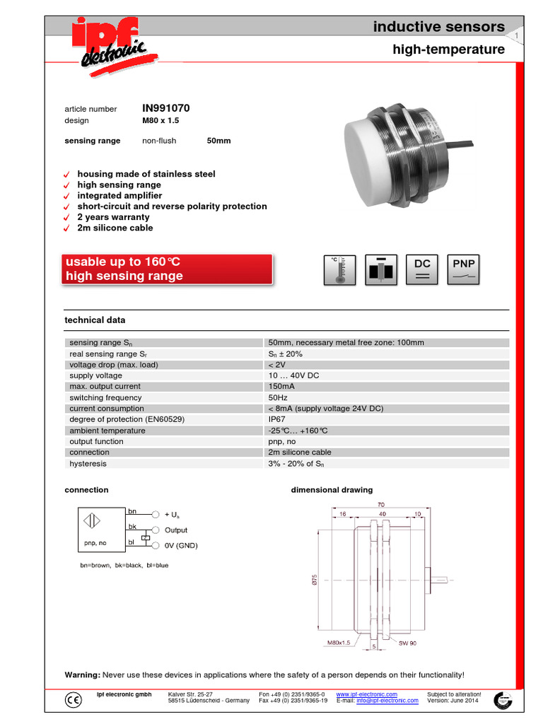 INDUCTIVE SENSOR IN991070 DATASHEETS_en | PDF