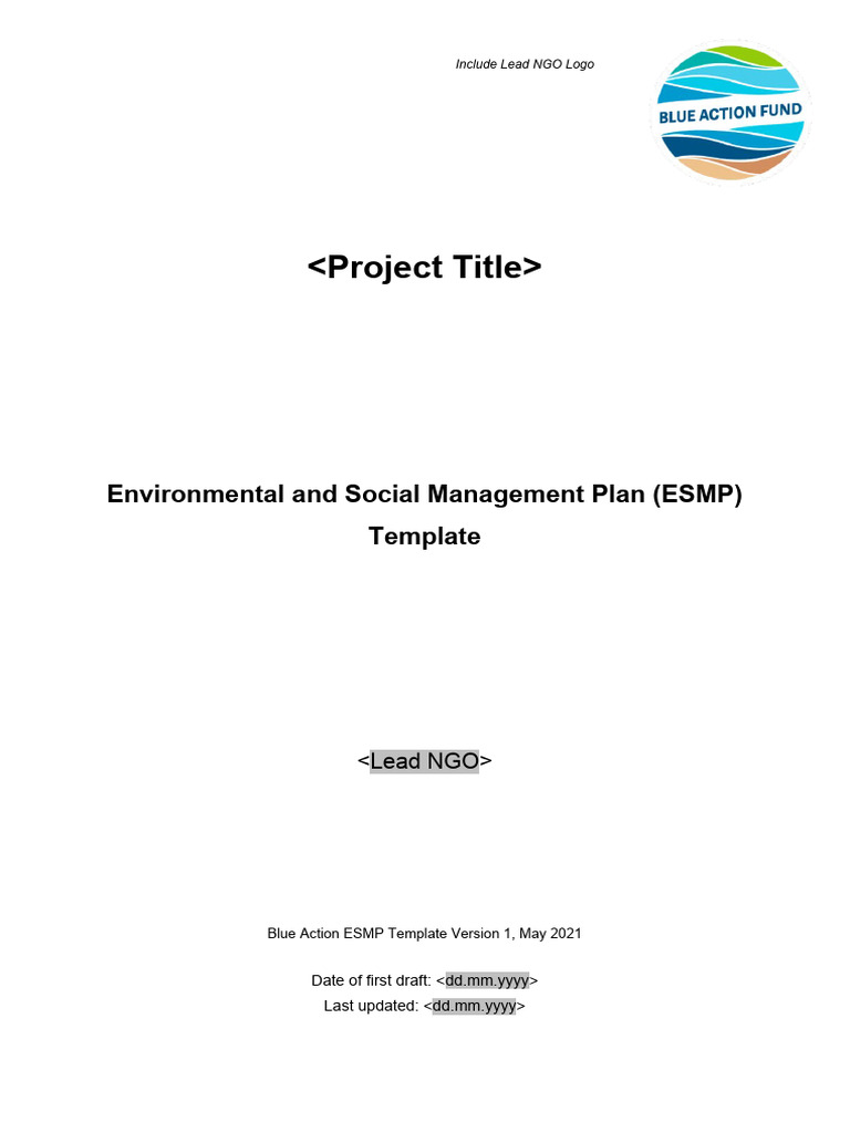 ESMP Template for Blue Action Projects | PDF | Risk | Environmental ...