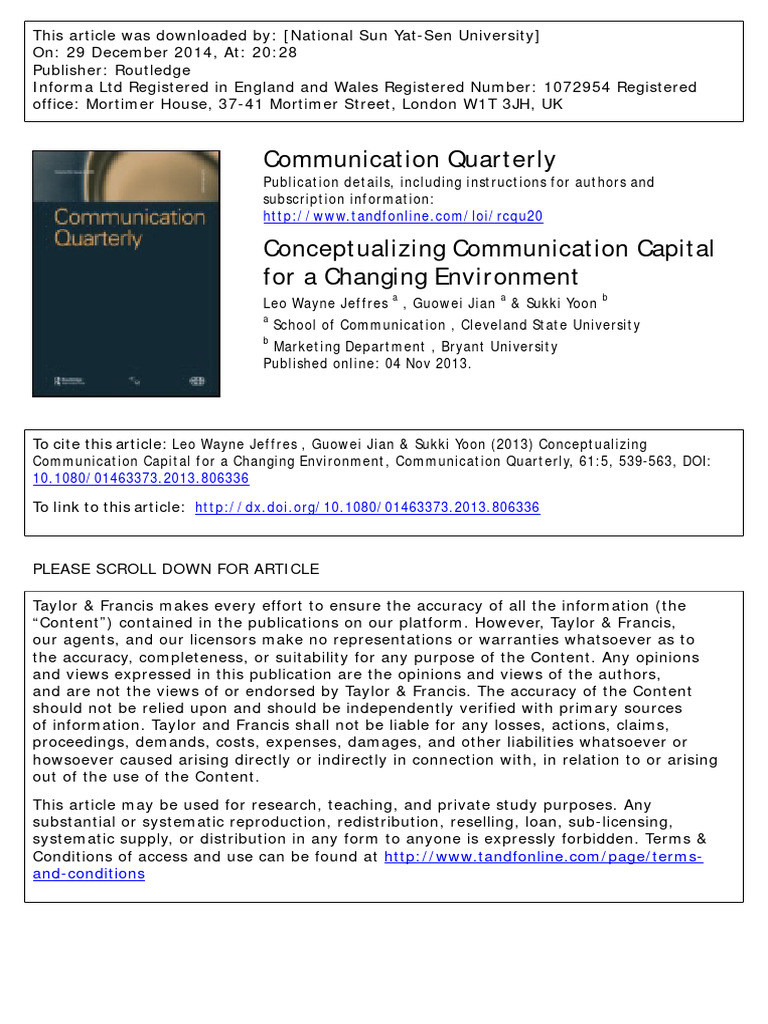Conceptualizing Communication Capital | PDF | Communication | Social ...