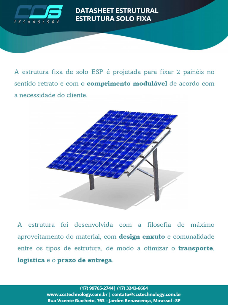 Estrutura Fixa Solar: Datasheet Técnico | PDF
