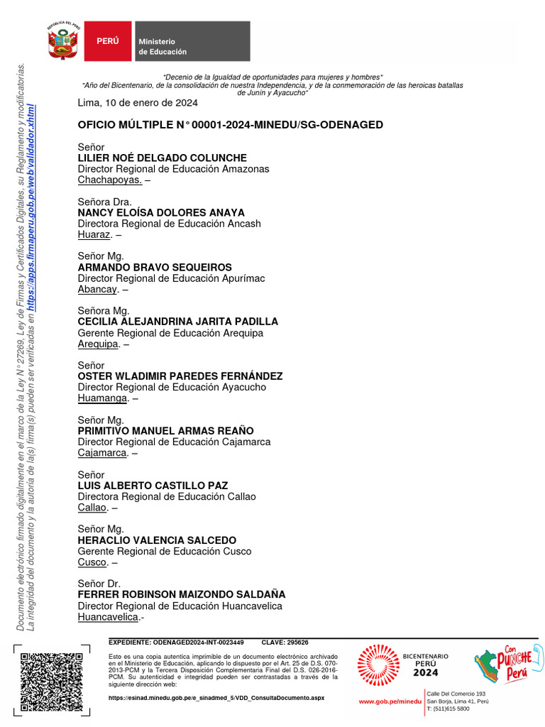 OFICIO_MULTIPLE-00001-2024-MINEDU-SG-ODENAGED | PDF | Gobierno | Gobernancia