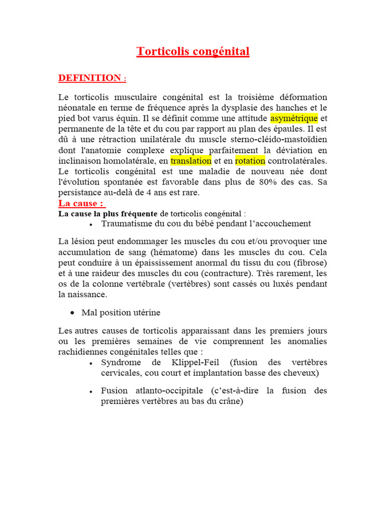 Traitement du torticolis congénital | PDF | Cou | Muscle