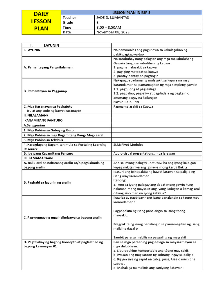 November 8 DLP IN GRADE 3 ESP | PDF