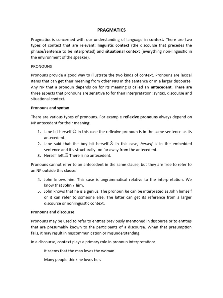 Pragmatics | PDF | Pronoun | Linguistic Typology