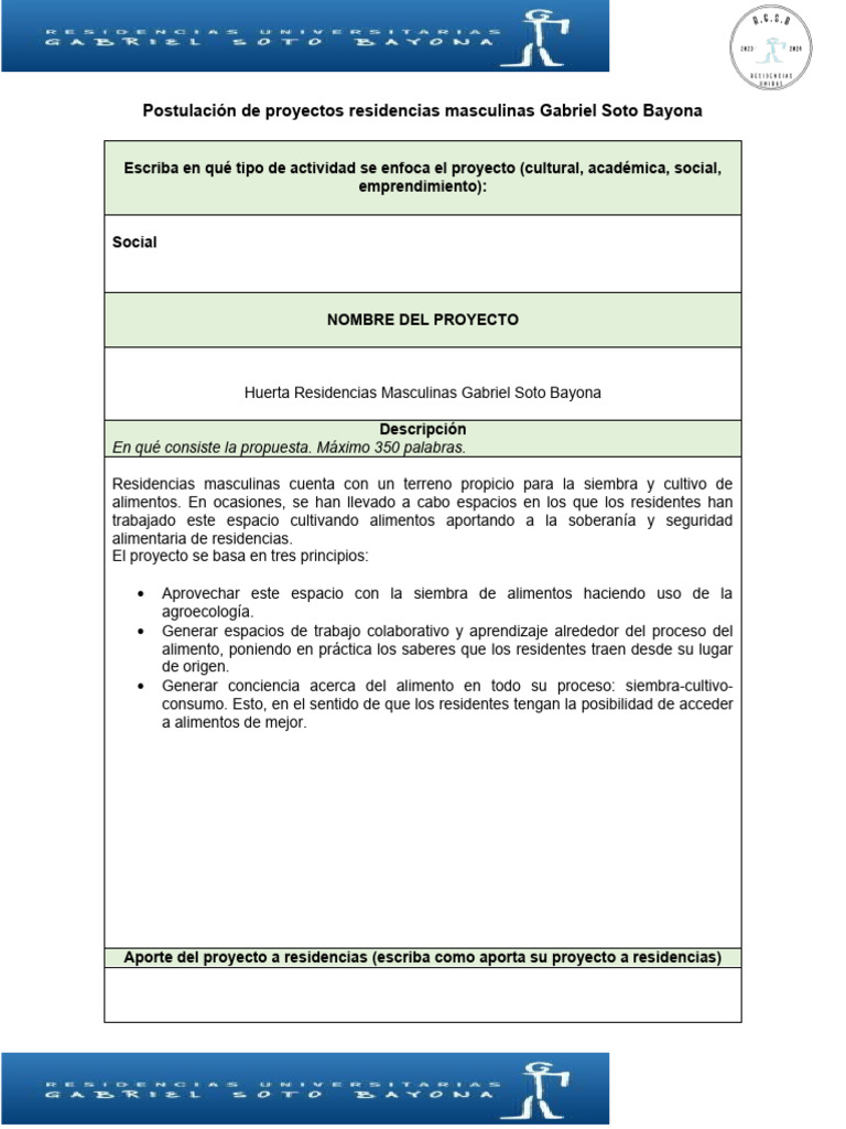 Formato Proyectos Residencias | PDF | Huerta | Alimentos