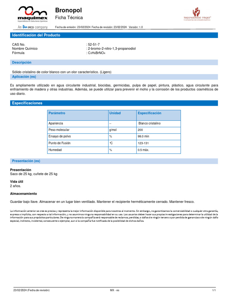FT MQM Bronopol | PDF | Química | Materiales