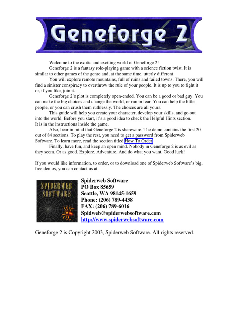 Geneforge 2 Manual | PDF