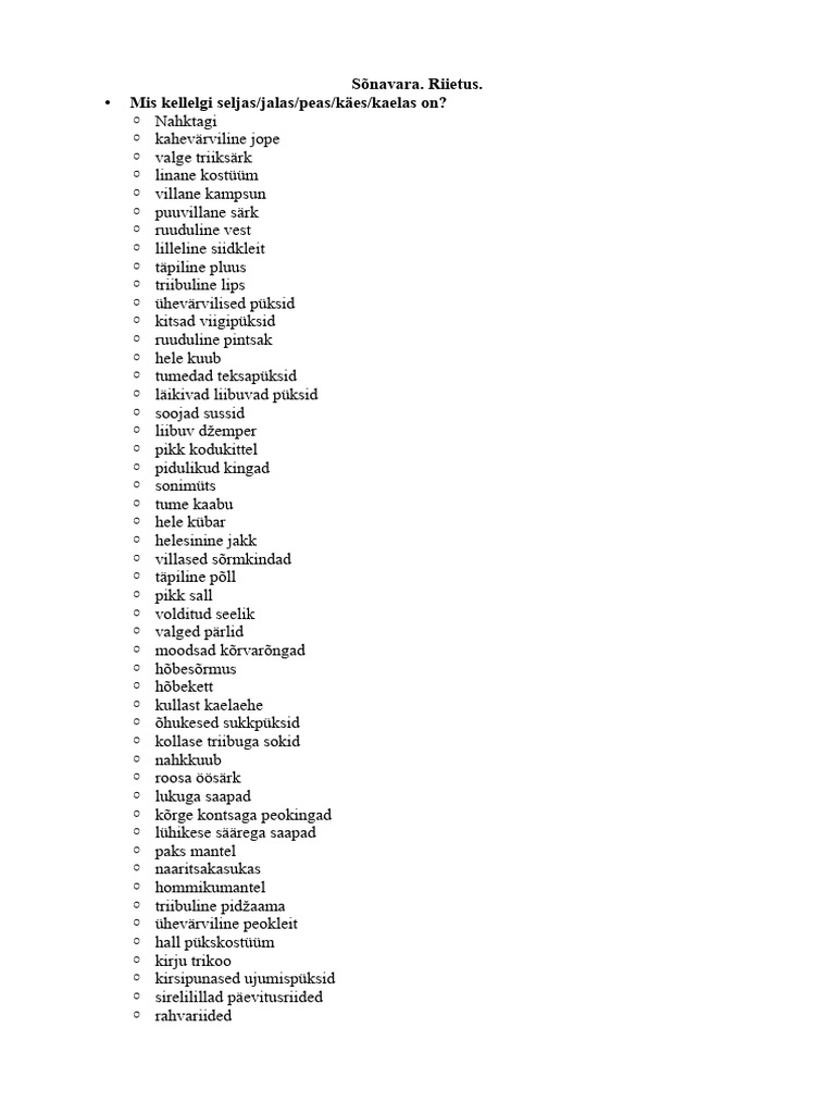 Sõnavara. Riietus | PDF