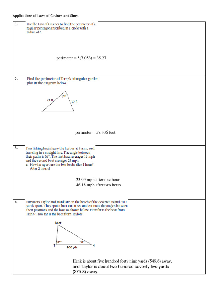 Applications of Laws of Cosines and Sines | PDF