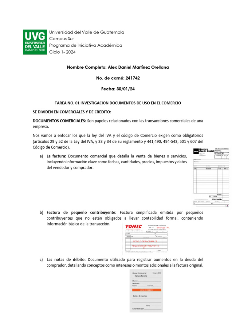 TAREA No. 01 INVESTIGACION DE DOCUMENTOS DE USO EN EL COMERCIO | PDF | Cheque | Factura