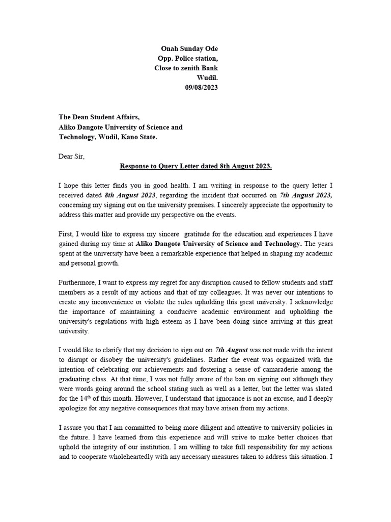 Response Query Letter - 1 | PDF | Science | Social Psychology