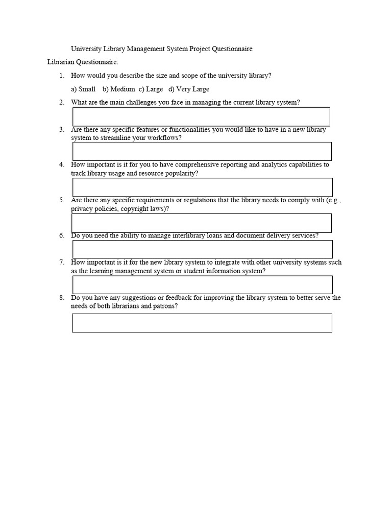 University Library Management System Project Questionnaire | PDF | Libraries | Academic Library