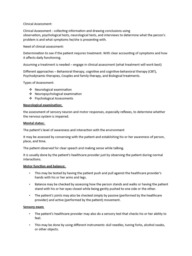 Clinical Assessment ACP Notes | PDF | Psychology | Behavioural Sciences