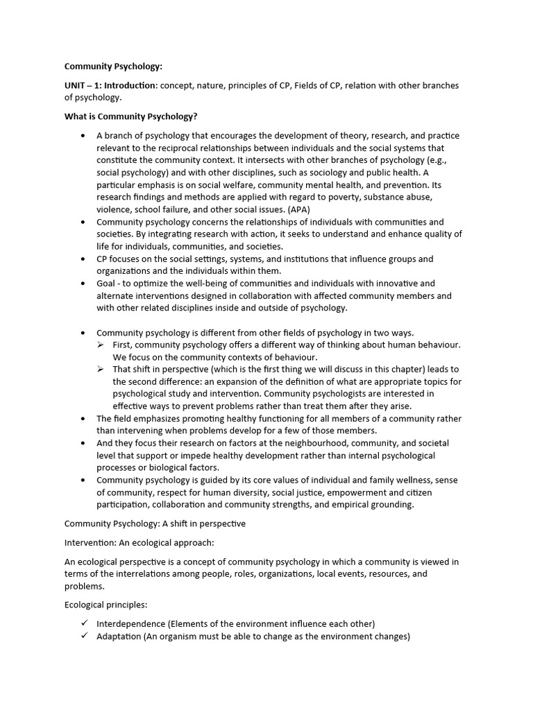 Introduction to Community Psychology | PDF | Psychology | Community