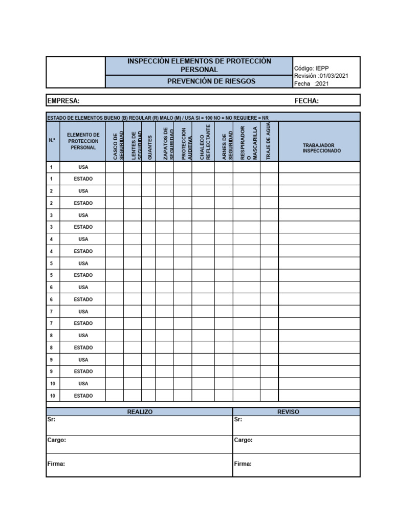 Formato Inspeccion EPP | PDF