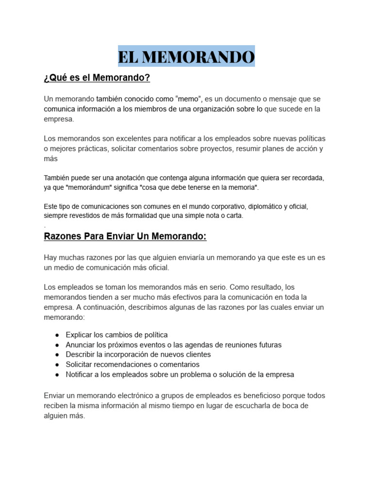 ¿Qué Es El Memorándum? | Descargar gratis PDF | Memorándum | Comunicación