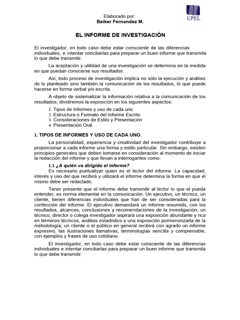 Informe Metodos Beiker | PDF | Validez (Estadísticas) | Comunicación