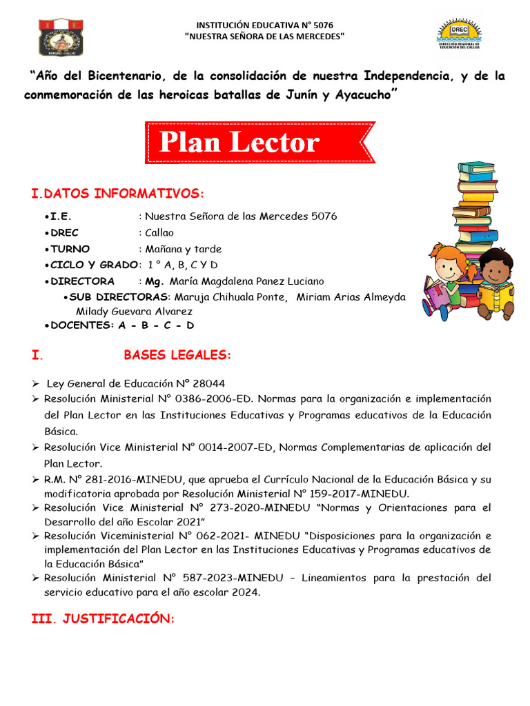 PLAN LECTOR 1° GRADO -ABCD | PDF | Maestros | Salón de clases