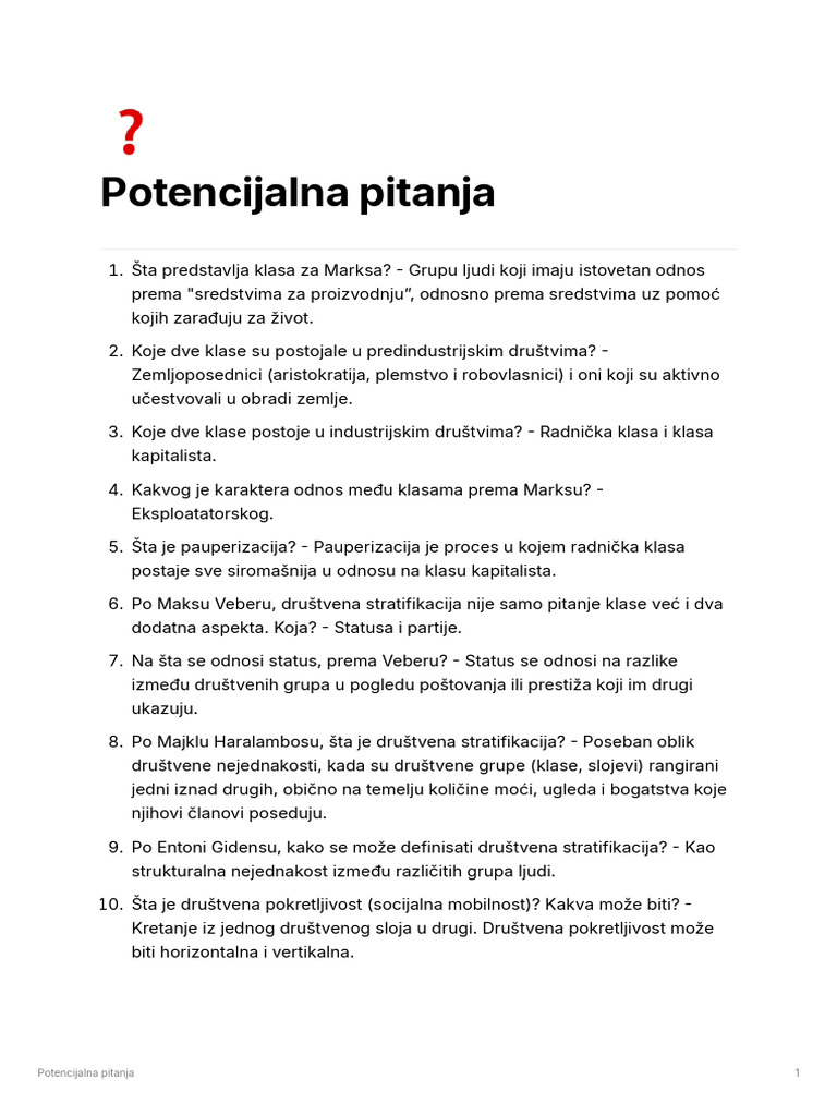 Potencijalna pitanja | PDF