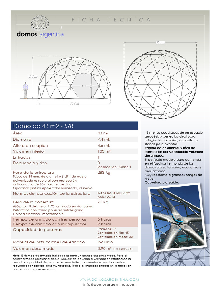 Domos Argentina-Ficha Tecnica-Domo 43 m2 | PDF