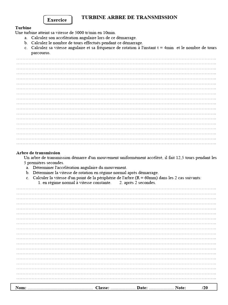 Exercice: Exercice Turbine Arbre de Transmission | PDF