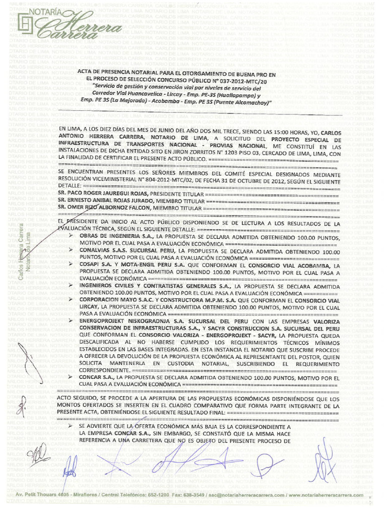 Acta de Buena Pro CP 037-2012 | PDF