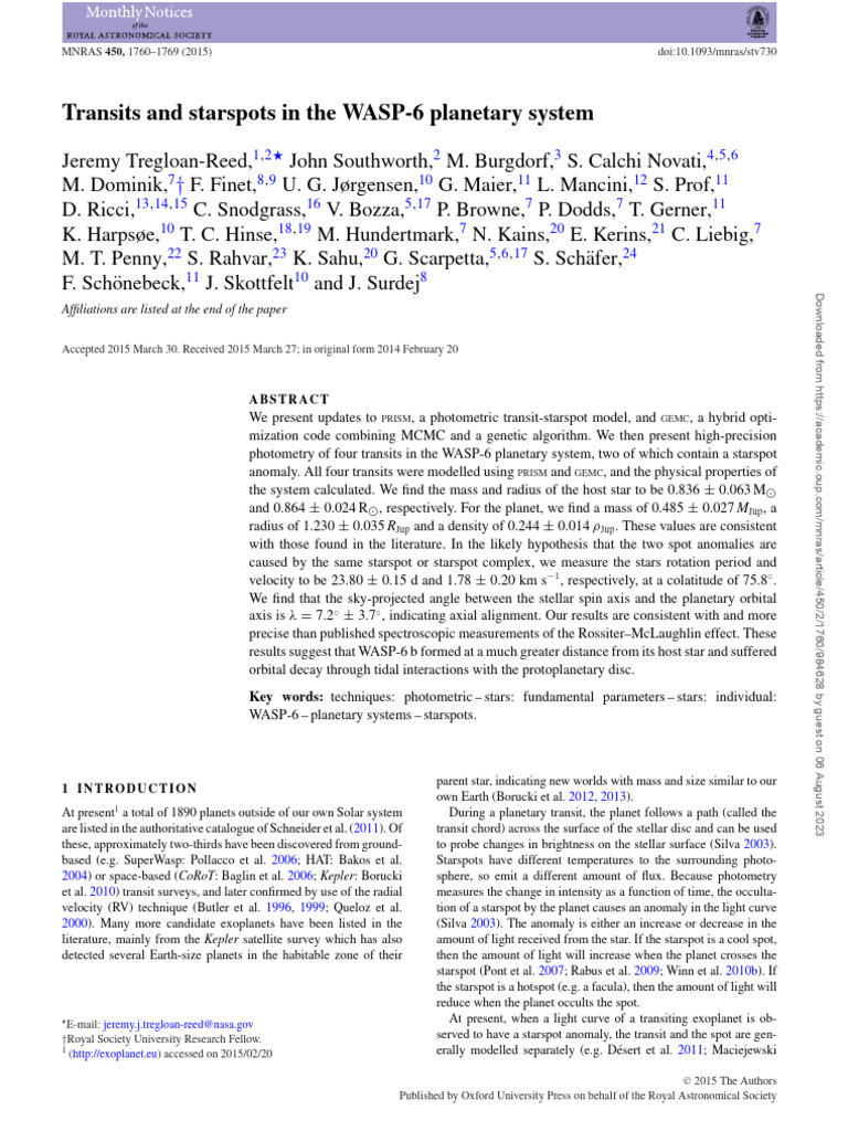 WASP-6 Transits & Starspots Analysis | PDF | Stars | Physical Sciences