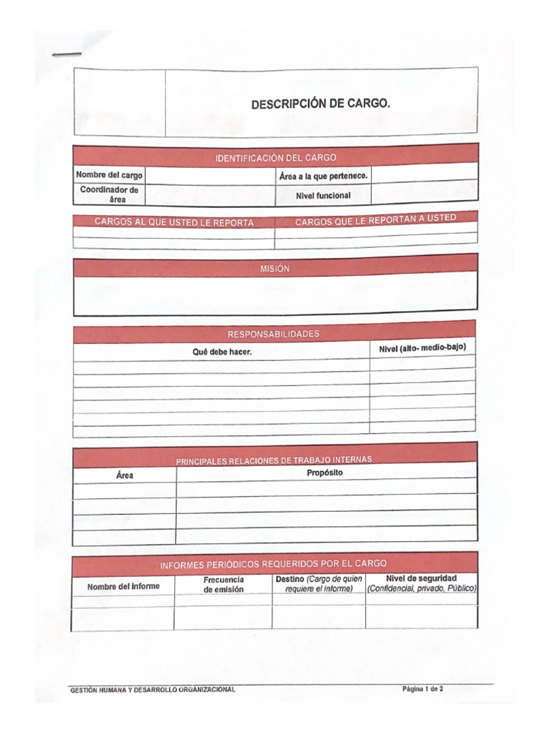 Descripción de Cargo. | PDF