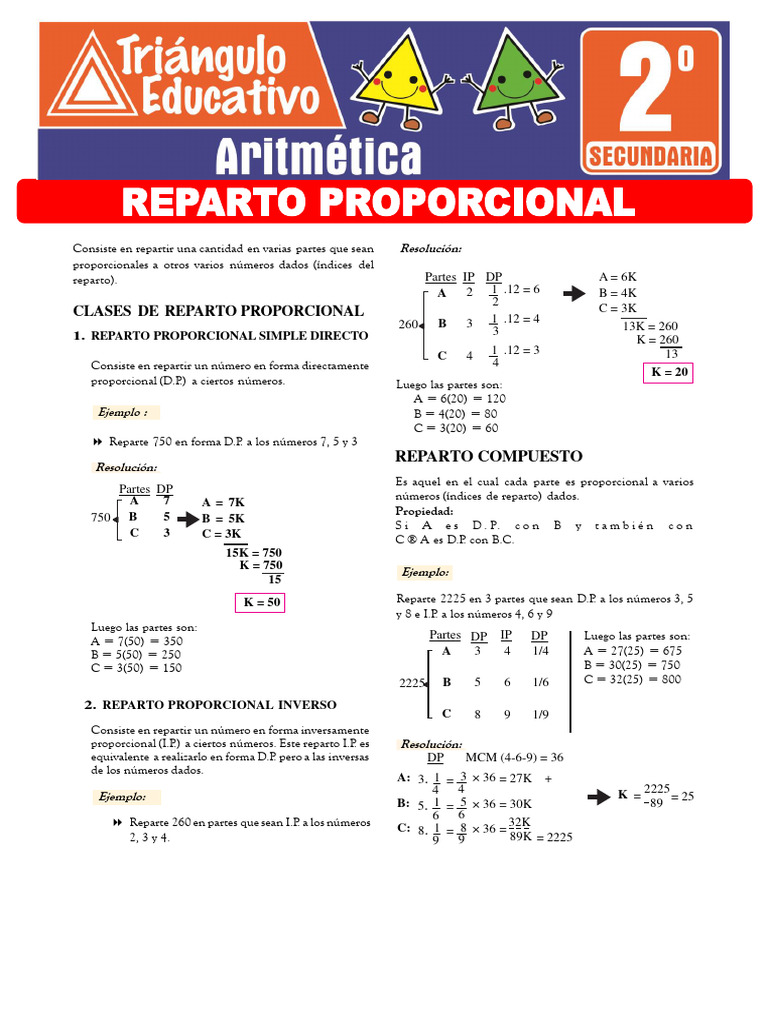 Reparto Proporcional: Ejemplos y Ejercicios | PDF | Métodos y ...