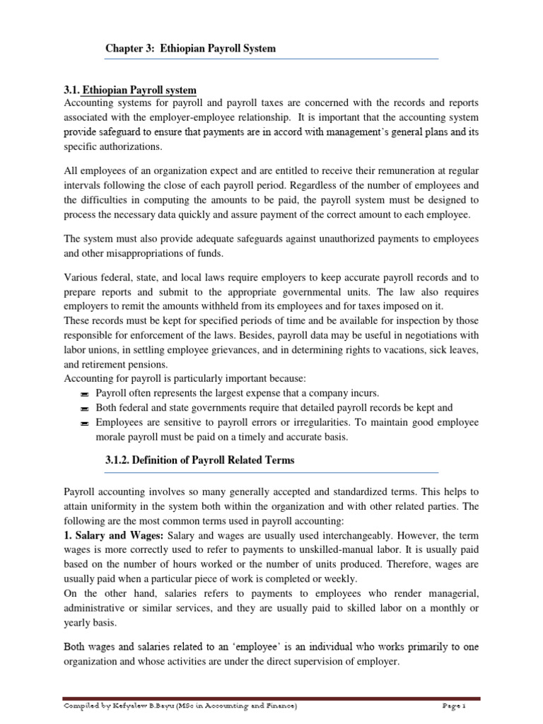 Chapter 3 - Ethiopian Payroll System | Download Free PDF | Payroll Tax | Payroll
