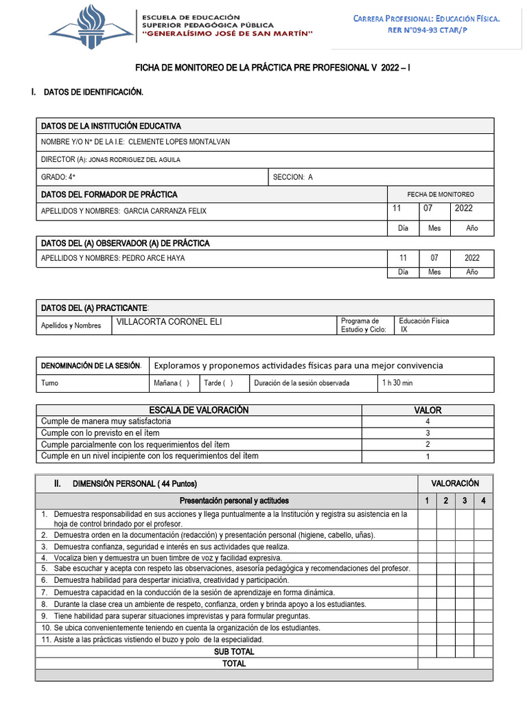 Ficha de Monitoreo Práctica Sem 4 .4° | PDF | Evaluación | Aprendizaje