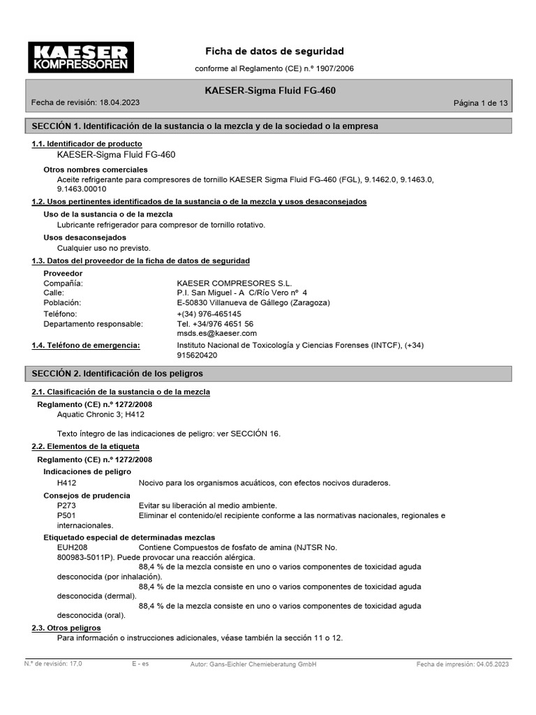 Aceite para Compreser Kasser | PDF | Residuos | Química