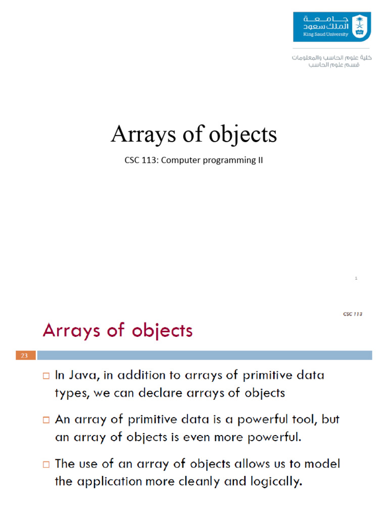 Arrays of Objects in Java | PDF | Computer Programming | Programming ...