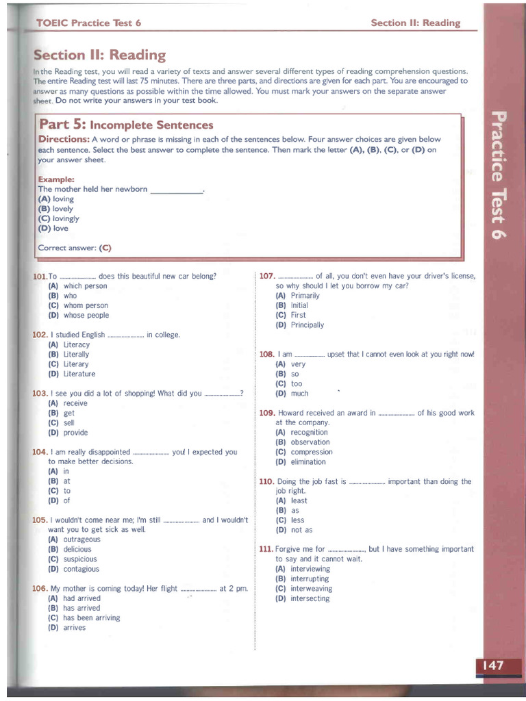 TOEIC - Test 6 - Reading | PDF