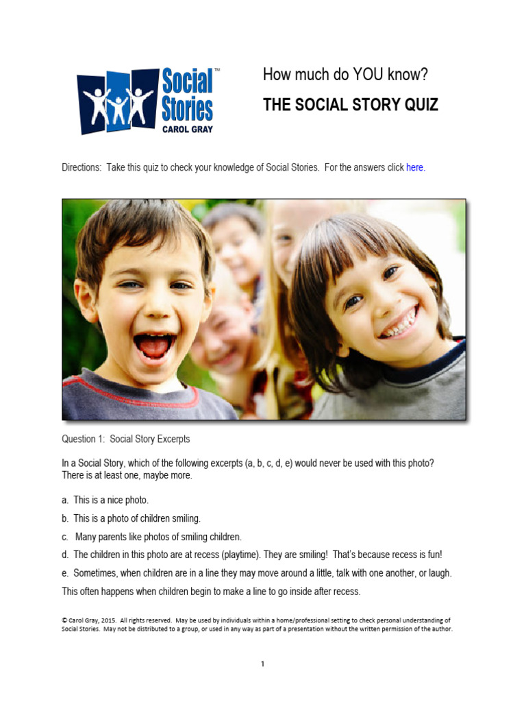 The Social Story Quiz | PDF | Adolescence | Behavioural Sciences