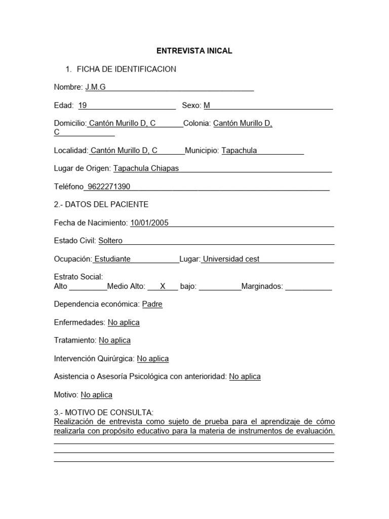 Entrevista Inicial | PDF | Ciencias del comportamiento