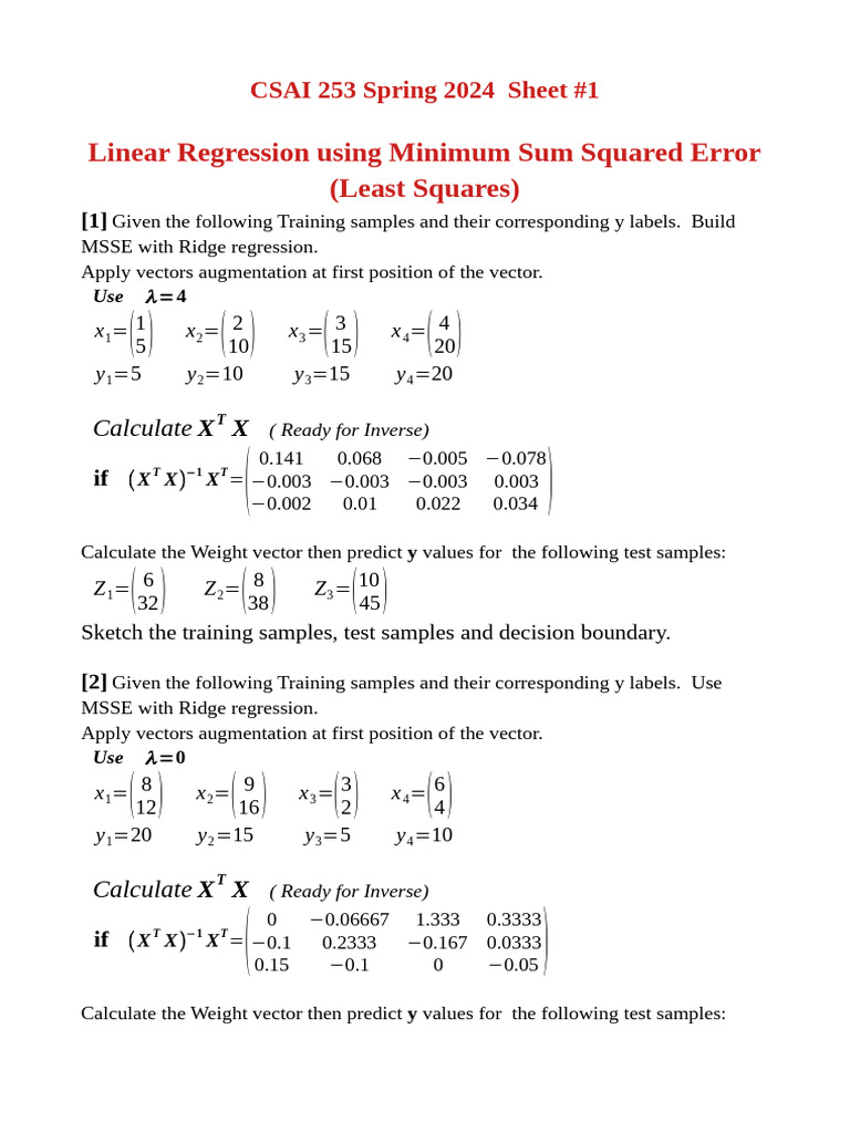 Sheet Number 1 | PDF | Statistical Classification | Regression Analysis