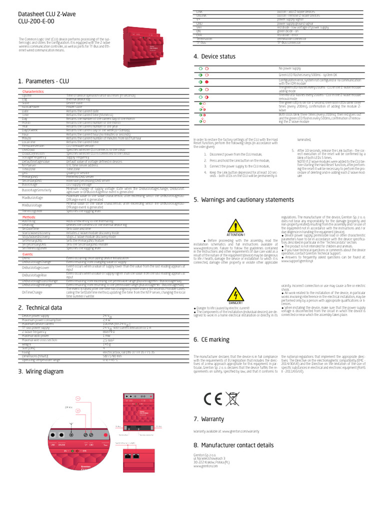 CLU Z-Wave Datasheet & Specs | PDF | Power Supply | Electromagnetic ...