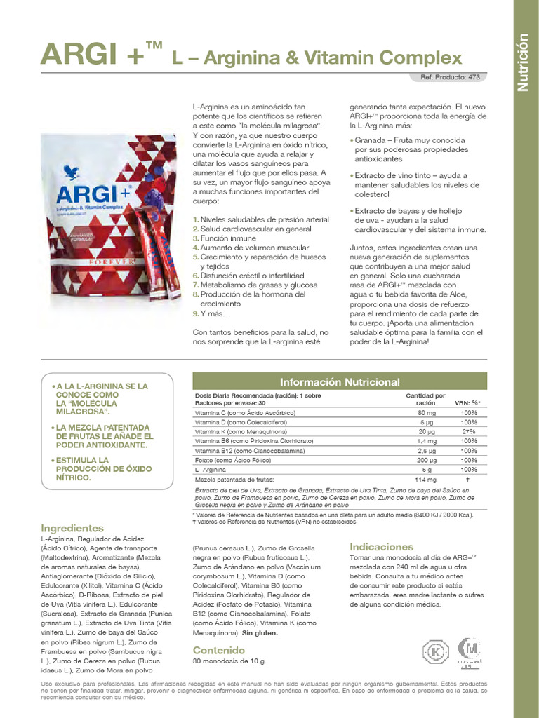 Argi +: L - Arginina & Vitamin Complex | PDF | Arginina | Nutrición