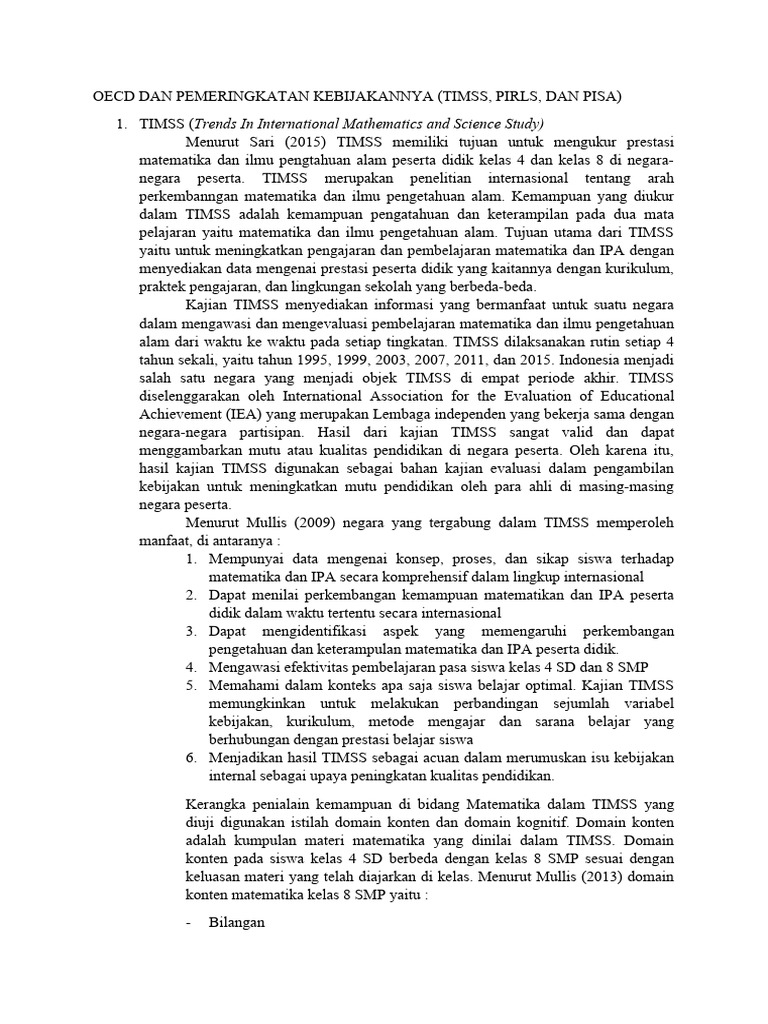 Pemeringkatan Pendidikan OECD: TIMSS, PIRLS, PISA | PDF