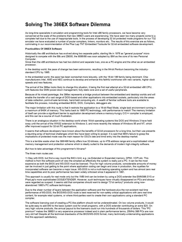 Solving The 386EX Software Dilemma | PDF | Embedded System | Dos