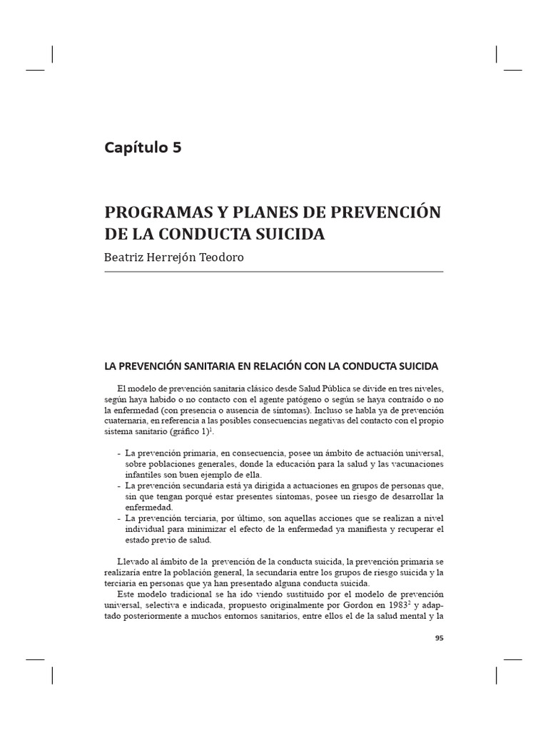 T5 - Programas y Planes de Prevención - de La Conducta Suicida | PDF | Suicidio | Depresión ...