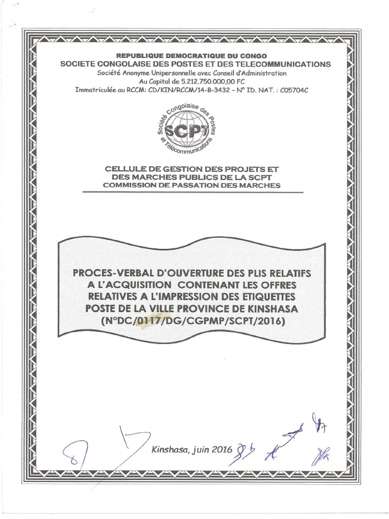 P-V Dyouverture Des Plis SCPT | PDF