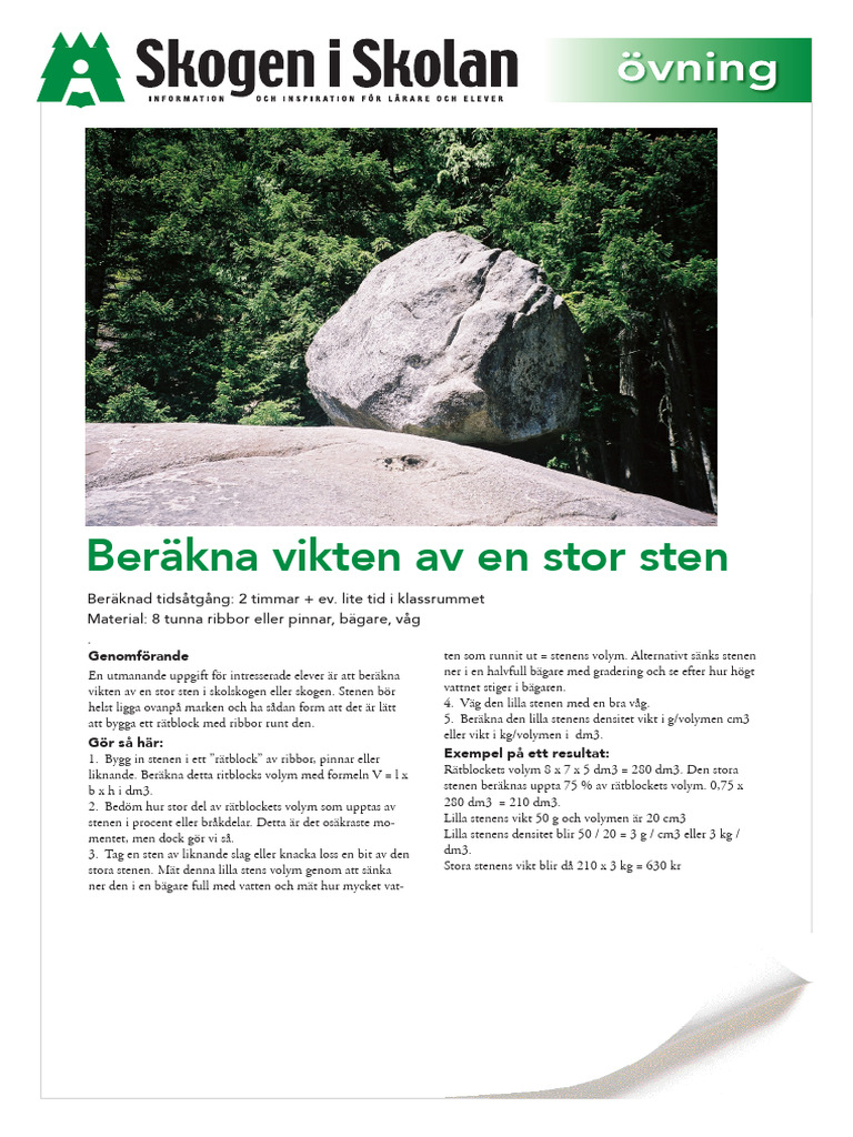 Sis Ovning Berakna Vikten Av en Stor Sten Aldre Ovning | PDF