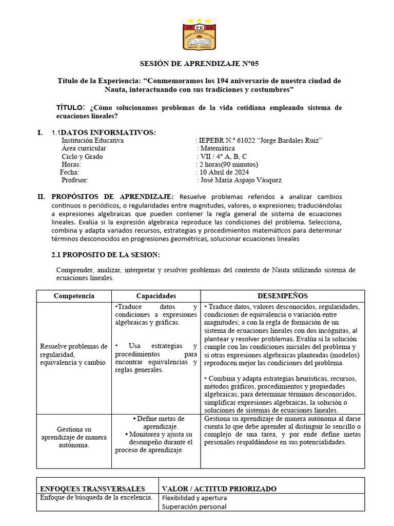 4 Sesión Nº05 Eda 01 | Descargar gratis PDF | Ecuaciones | Aprendizaje