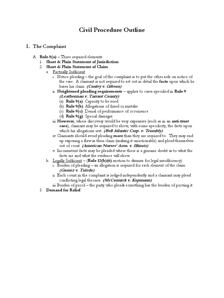 Civil Procedure Outline | PDF | Discovery (Law) | Jury Trial