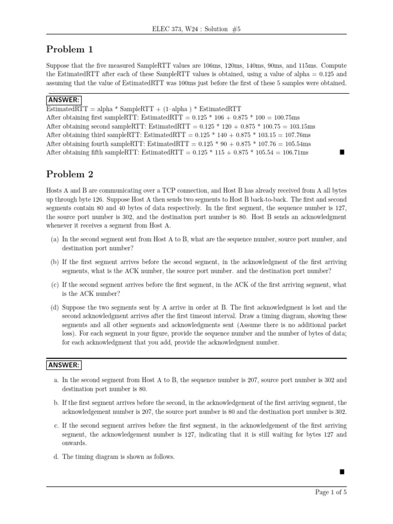 Solution To Practice Problem Set 5 | PDF | Transmission Control Protocol | Network Congestion