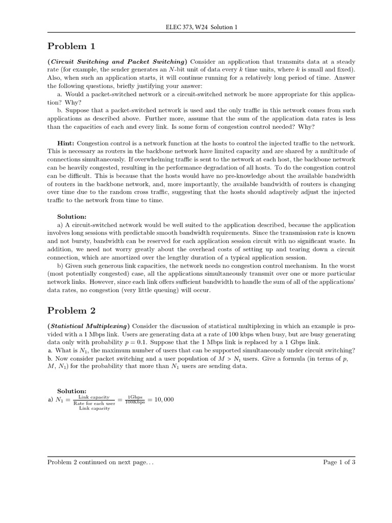 Solution To Practice Problem Set 1 | PDF | Computer Network | Network ...